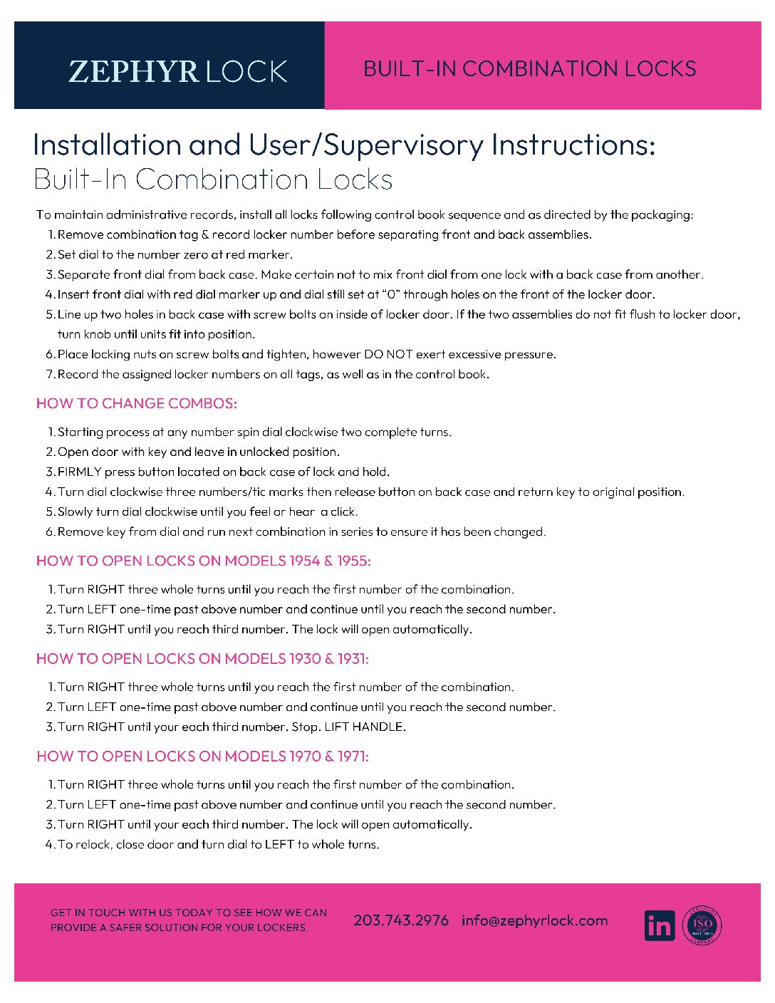 Zephyr 1930/1931 Built-in Combination Lock With Vertical Latch ...